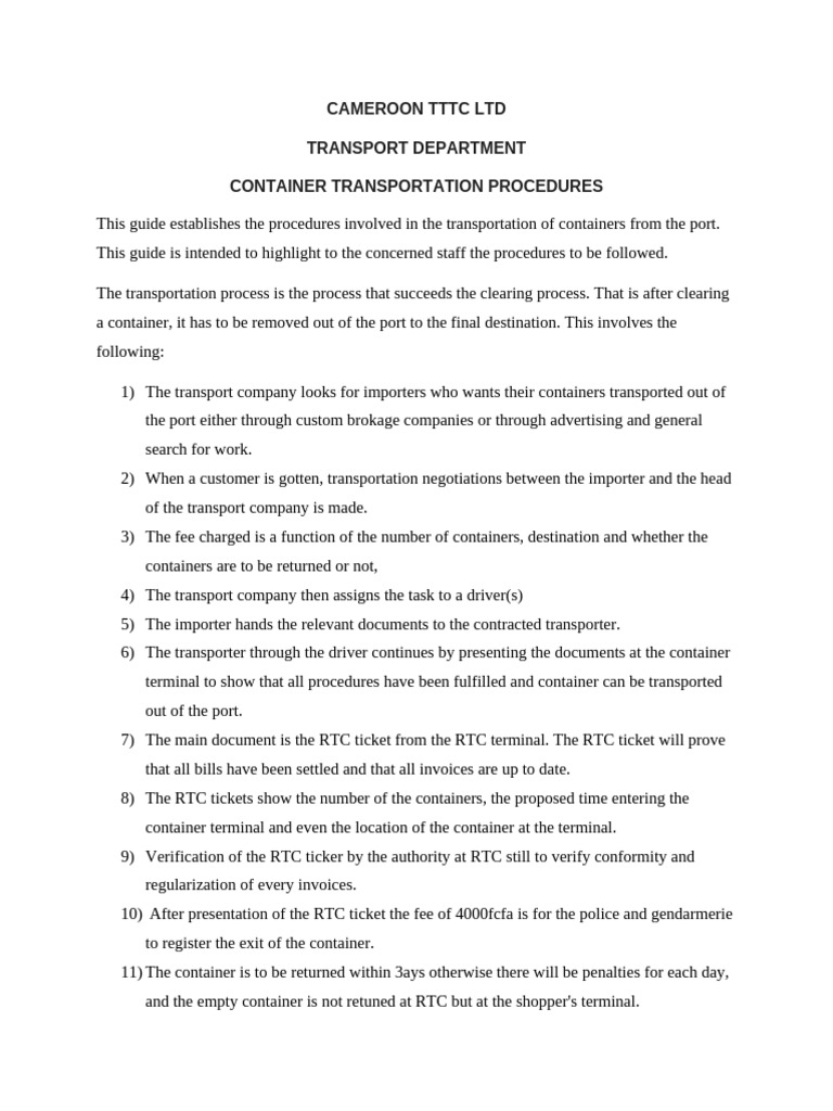 Container Transport Procedure | PDF