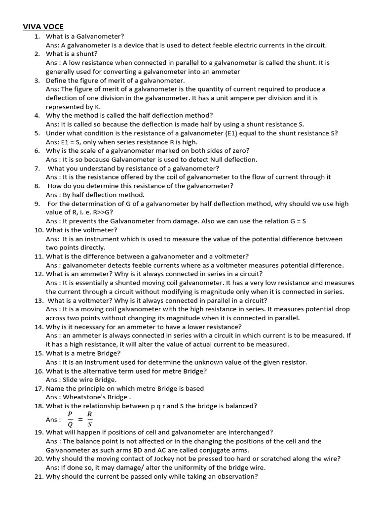 Viva Voce 12TH Practicals | PDF | Mirror | Electric Current