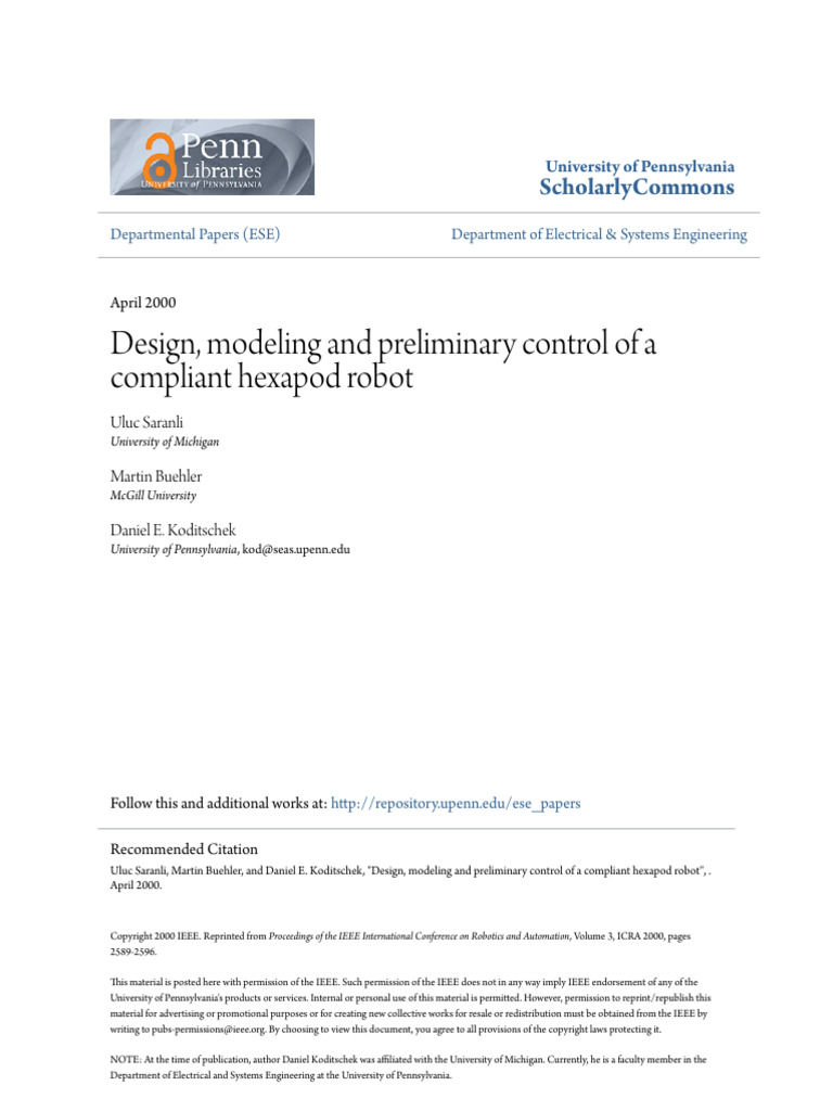 Design Modeling and Preliminary Control of A Compl | PDF | Robotics ...