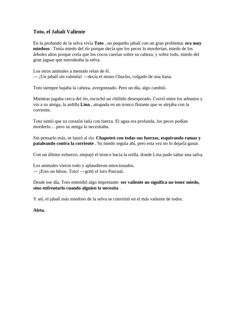 Toto, el Jabalí que Enfrentó su Miedo | PDF