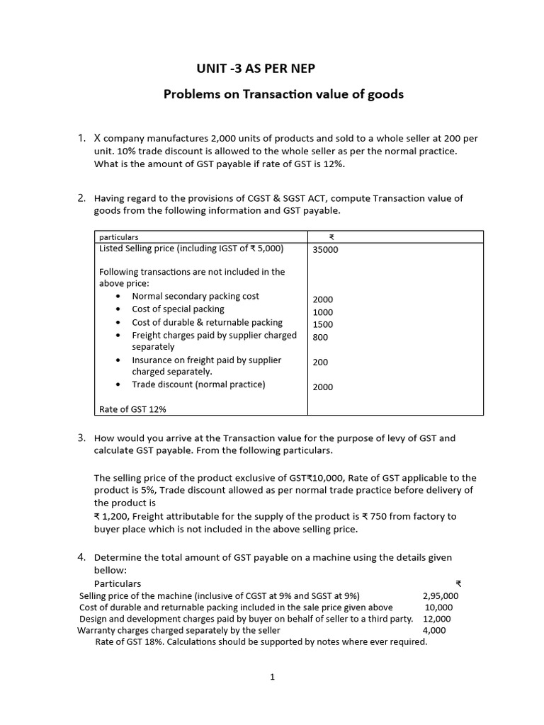 Transaction Value Problems | PDF | Value Added Tax | Prices