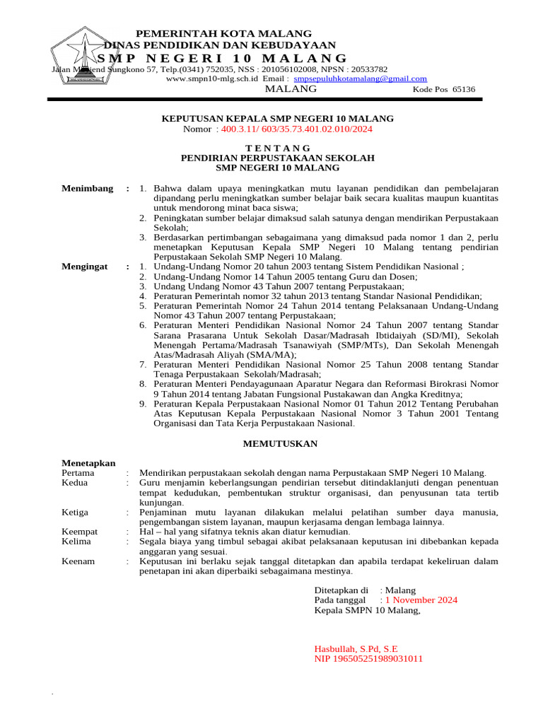 SK Pendirian Perpustakaan | PDF