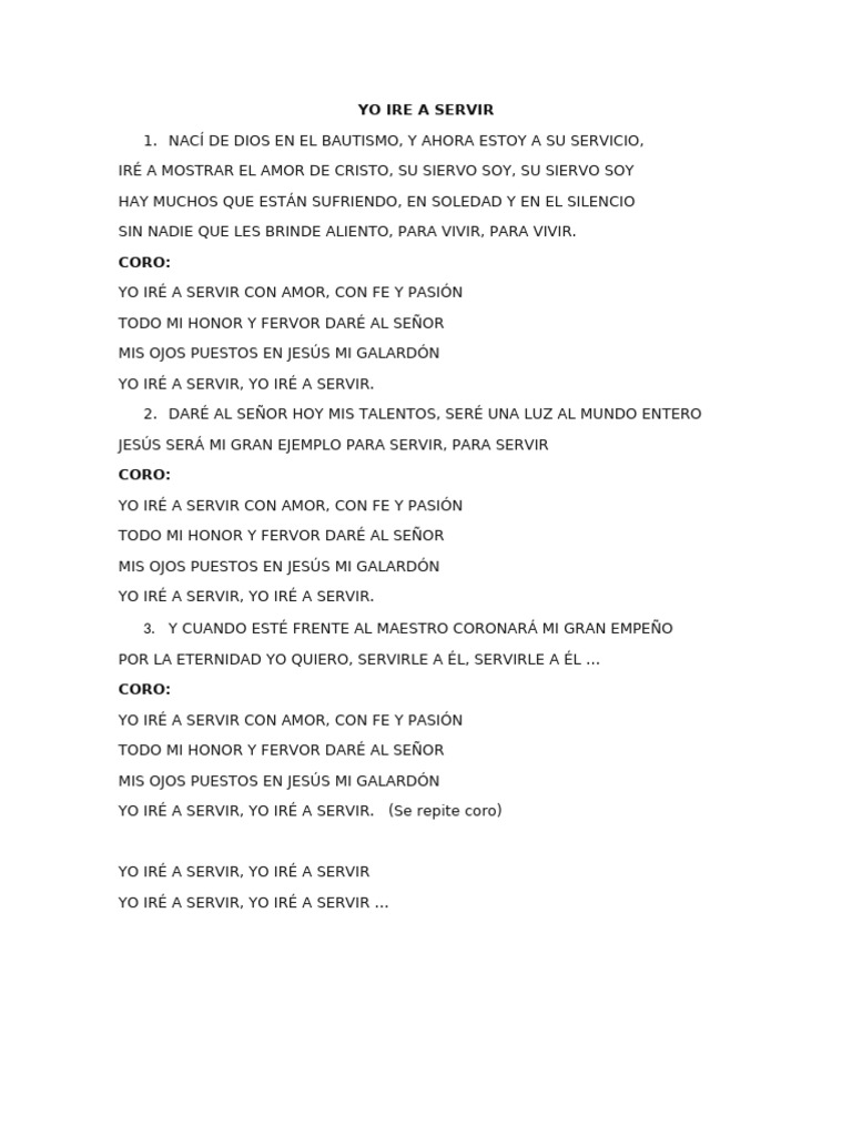 Yo Ire A Servir LETRA | PDF