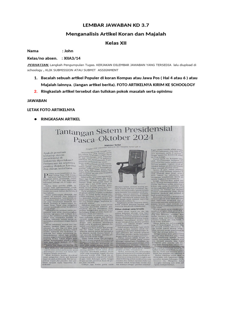 LEMBAR JAWABAN KD 3.7 Analisis Artikel | PDF