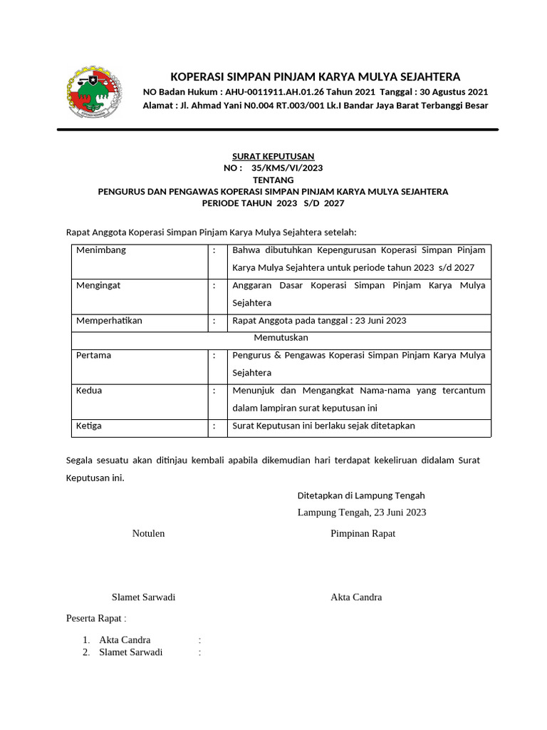 SK PENGURUS_karyamulya (5) | PDF