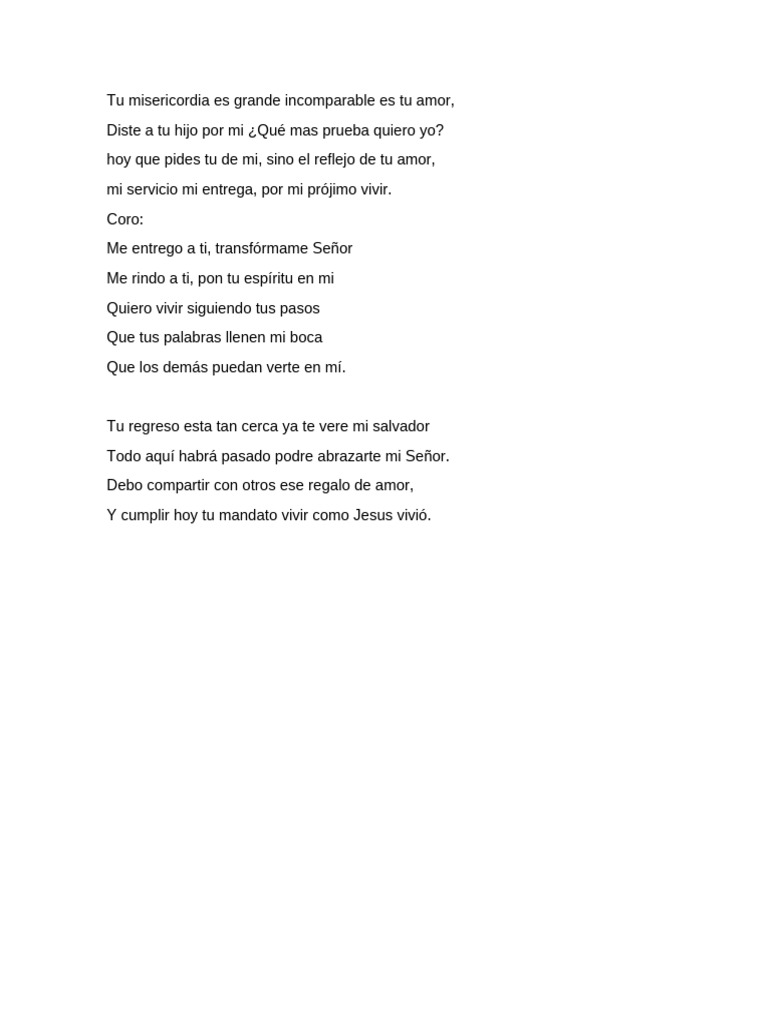 Letras Tu Misericordia Es Grande Incomparable Es Tu Amor | PDF