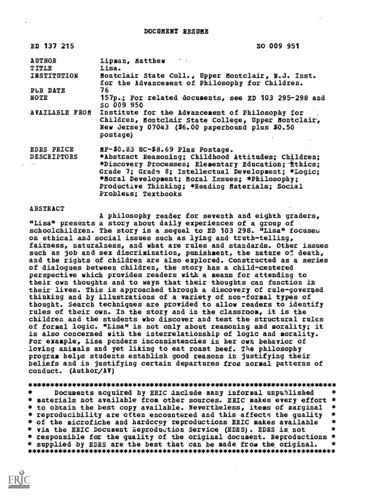 Matthew Lipman - Lisa | PDF | Lisa Simpson | Softball