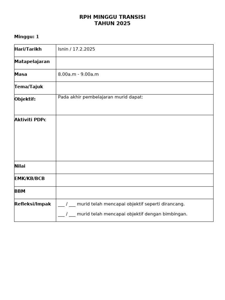 RPH Transisi Contoh | PDF