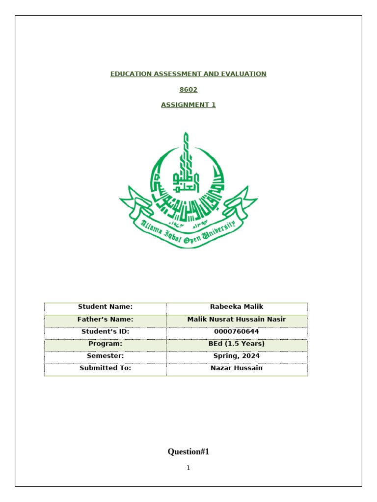 8602 Assignment Pdf Educational Assessment Standardized Tests