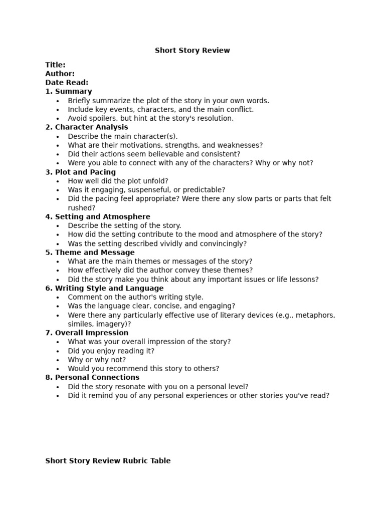 Short Story Review Guidelines | PDF | Cognition | Human Communication