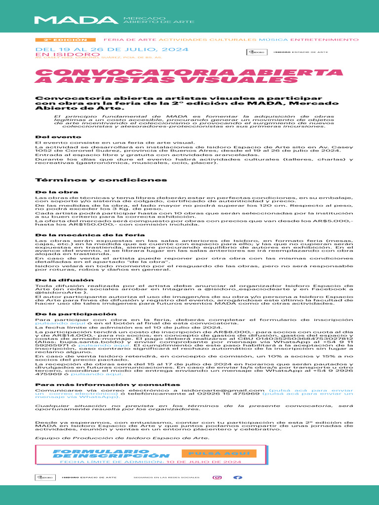 Convocatoria Artistas Visuales MADA 2024 | PDF