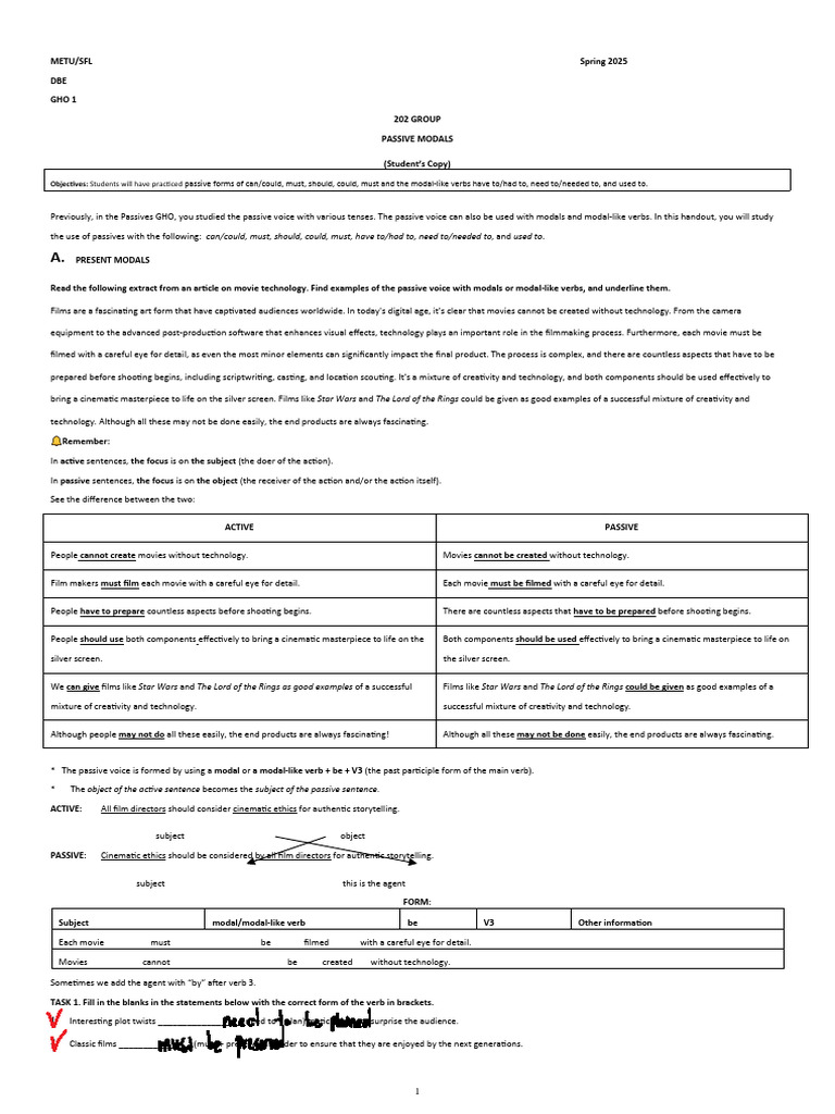 GHO 1 Passive Modals Student | PDF | Verb