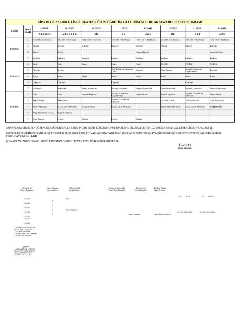 2024 2025 Mazeret1.Donem 2. Ort - Sinav Prog Kopya | PDF
