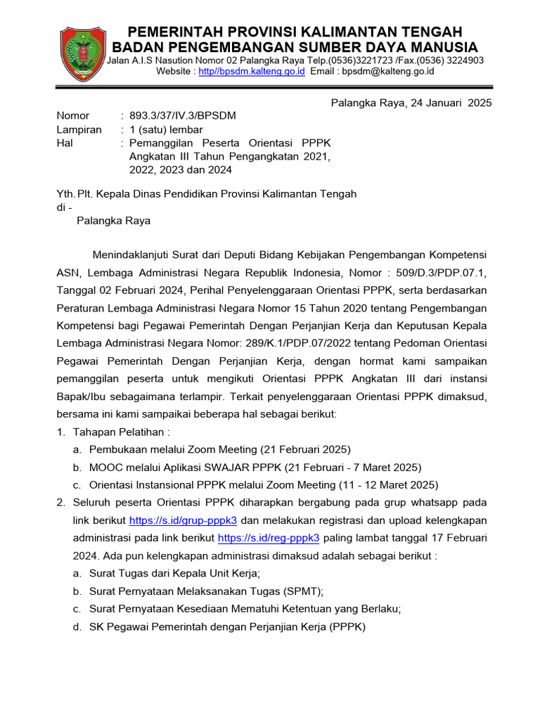 Surat Pemanggilan Peserta PPPK Ak - III | PDF