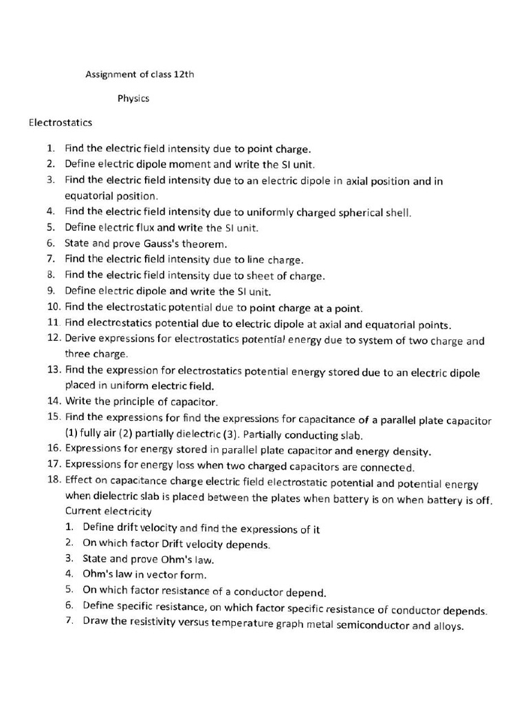 Class 12 Physics All Derivation List | PDF