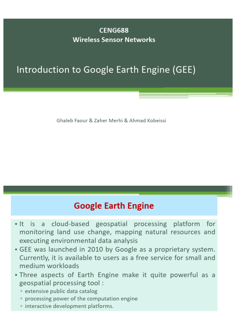 Introduction To Google Earth Engine (GEE) - CENG688 | PDF | Geographic Information System ...