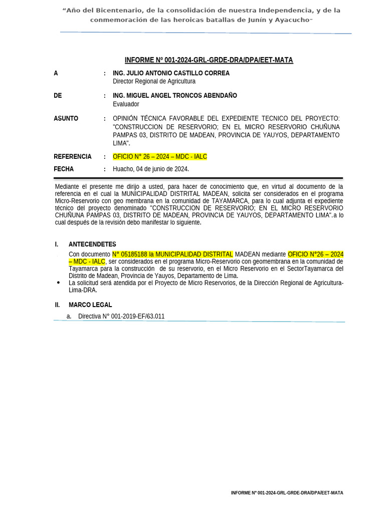 Informe Aprobacion N°001 - Reservorio Chuñuna Pamap 03 - Madean ...