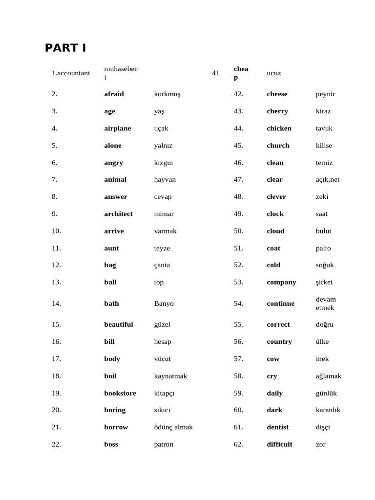 A1 Vocabulary | PDF