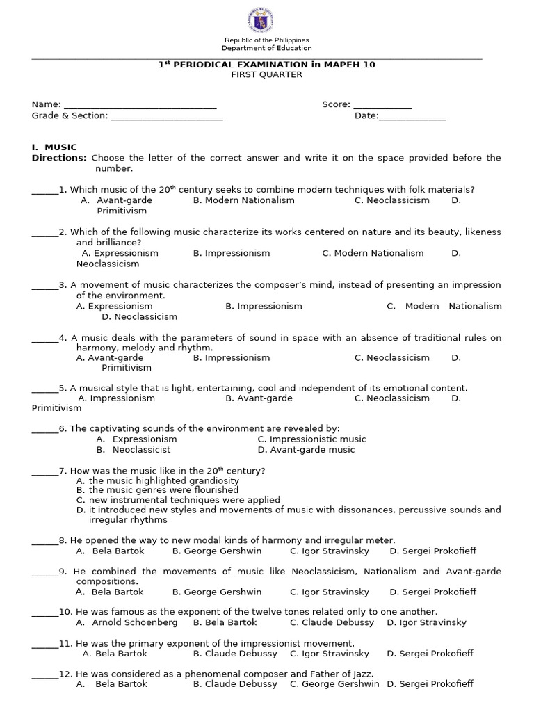 First Periodic Exam in Mapeh10 | PDF | Health Professional | Health Care