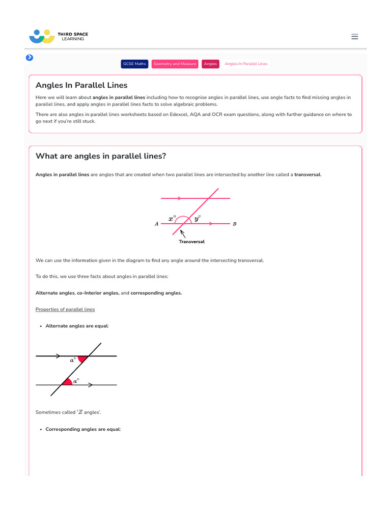 Angles In Parallel Lines Gcse Maths Steps And Examples Pdf Euclid Elementary Geometry