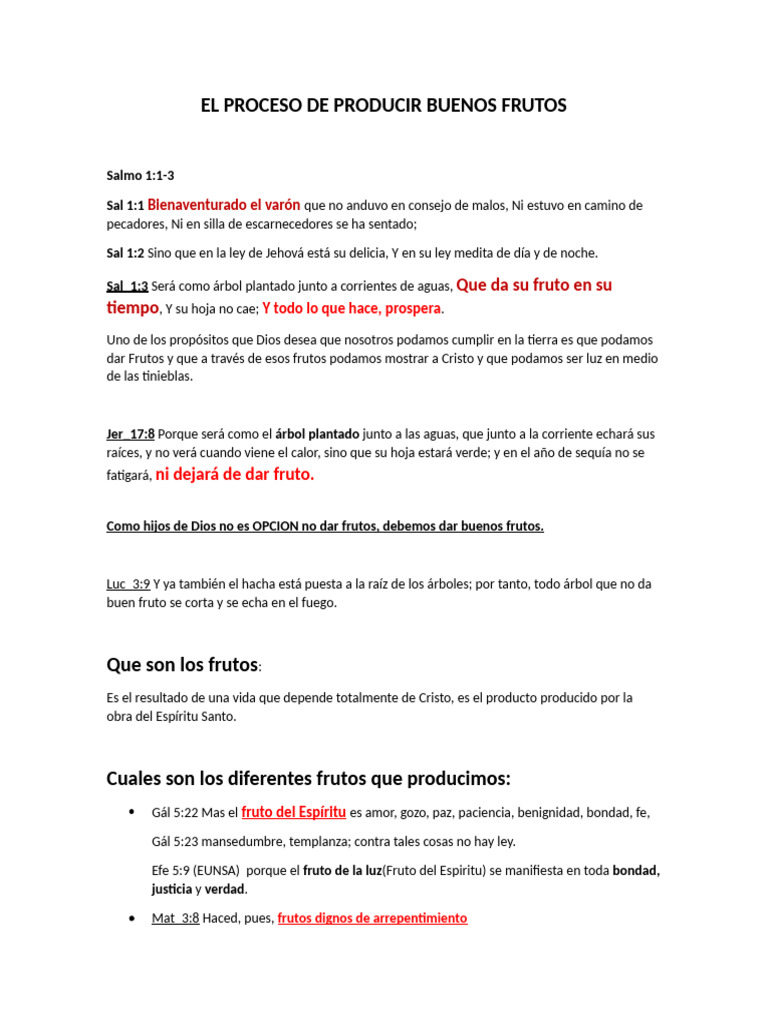 El Proceso de Producir Buenos Frutos 18082024 | PDF | Fruto Del ...