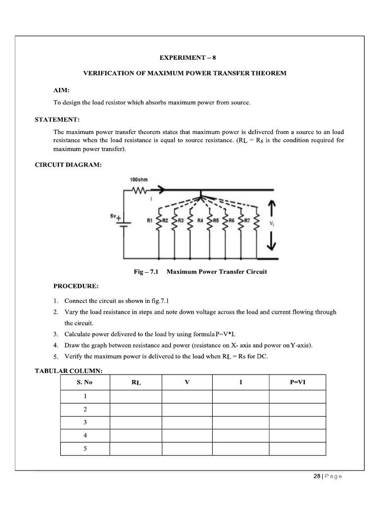 Lab 07 - Maximum Power Transfer Theorem | PDF