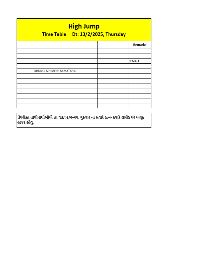 High Jump Revised Schedule | PDF