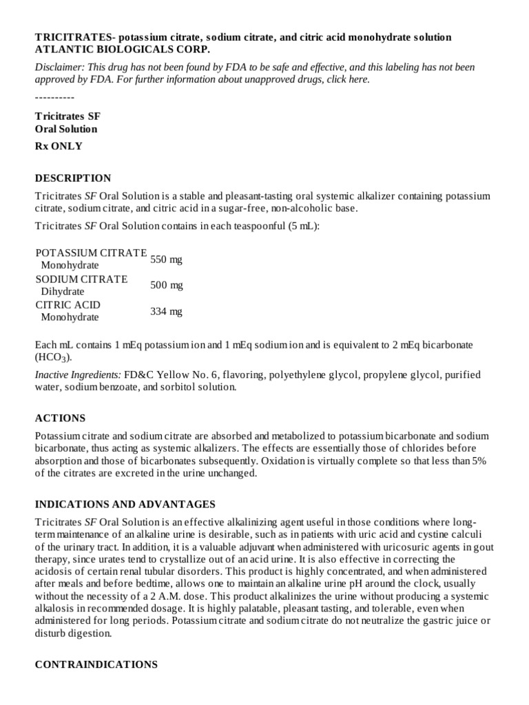 TRICITRATES - Potassium Citrate, Sodium Citrate, and Citric Acid ...