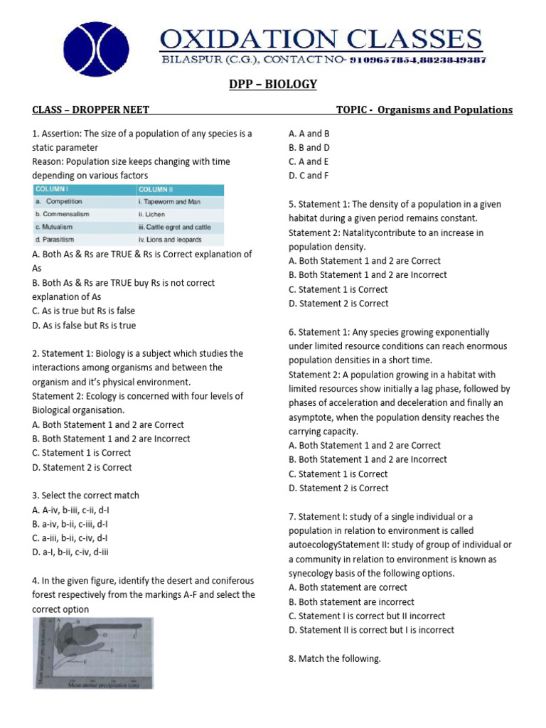 DPP - 2 Organisms and Populations | PDF | Symbiosis | Parasitism