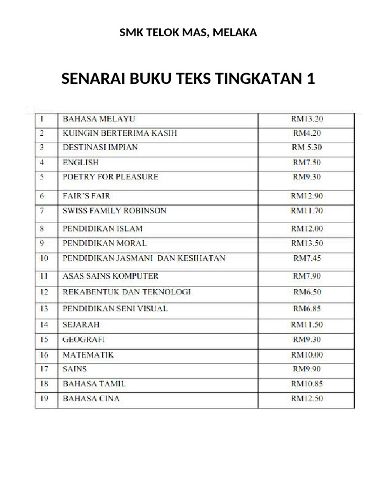 Senarai Buku Teks | PDF