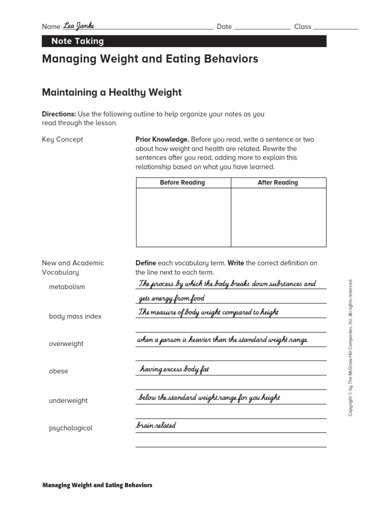 Lea Janke - Lesson 11.1 Note Taking | PDF | Obesity | Body Mass Index