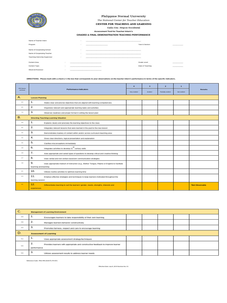 Rating Sheet For Demonstrations | PDF | Learning | Educational Technology