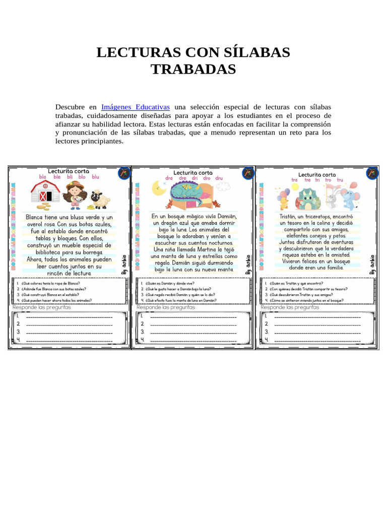 Lecturas Con Sílabas Trabadas | PDF