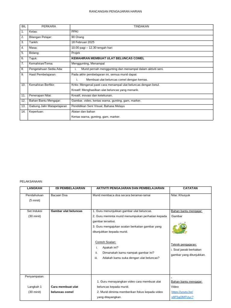 RPH SENI Membuat_ulat_beluncas_comel | PDF
