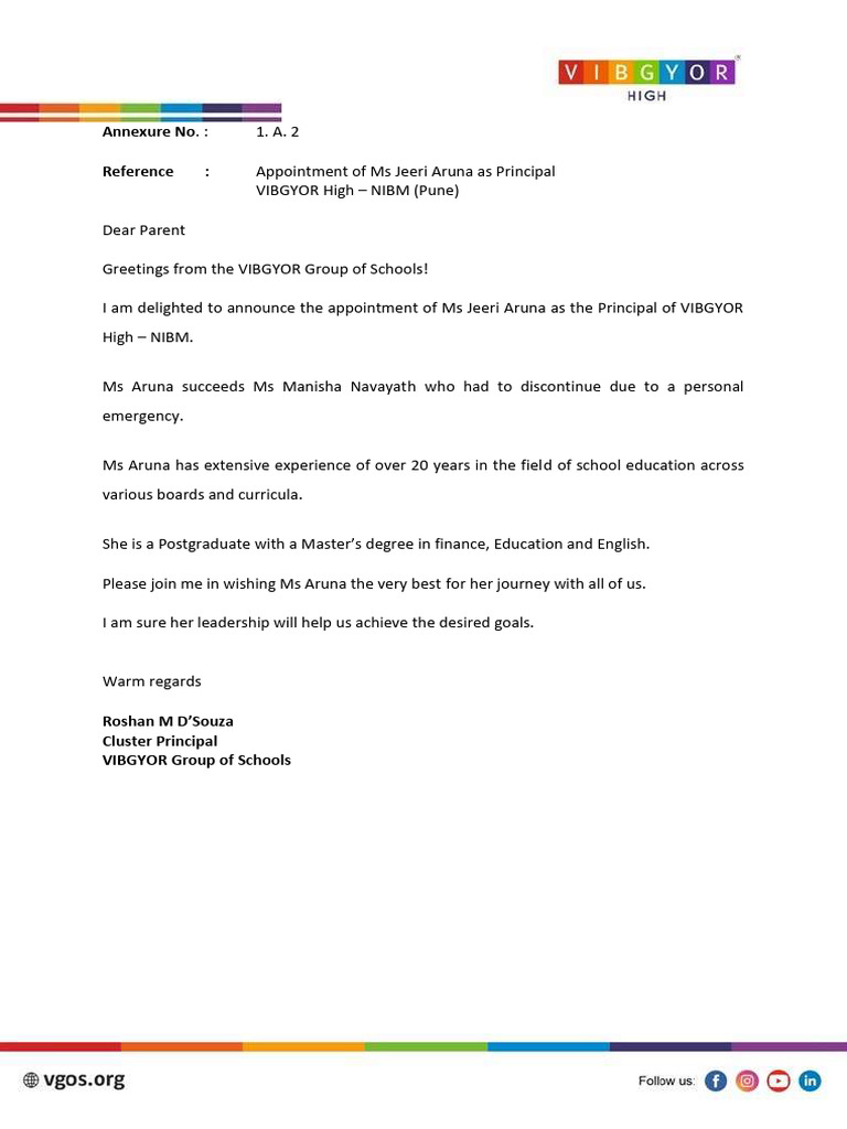 Annexure I. A. 2 VH Appointment of The Principal | PDF