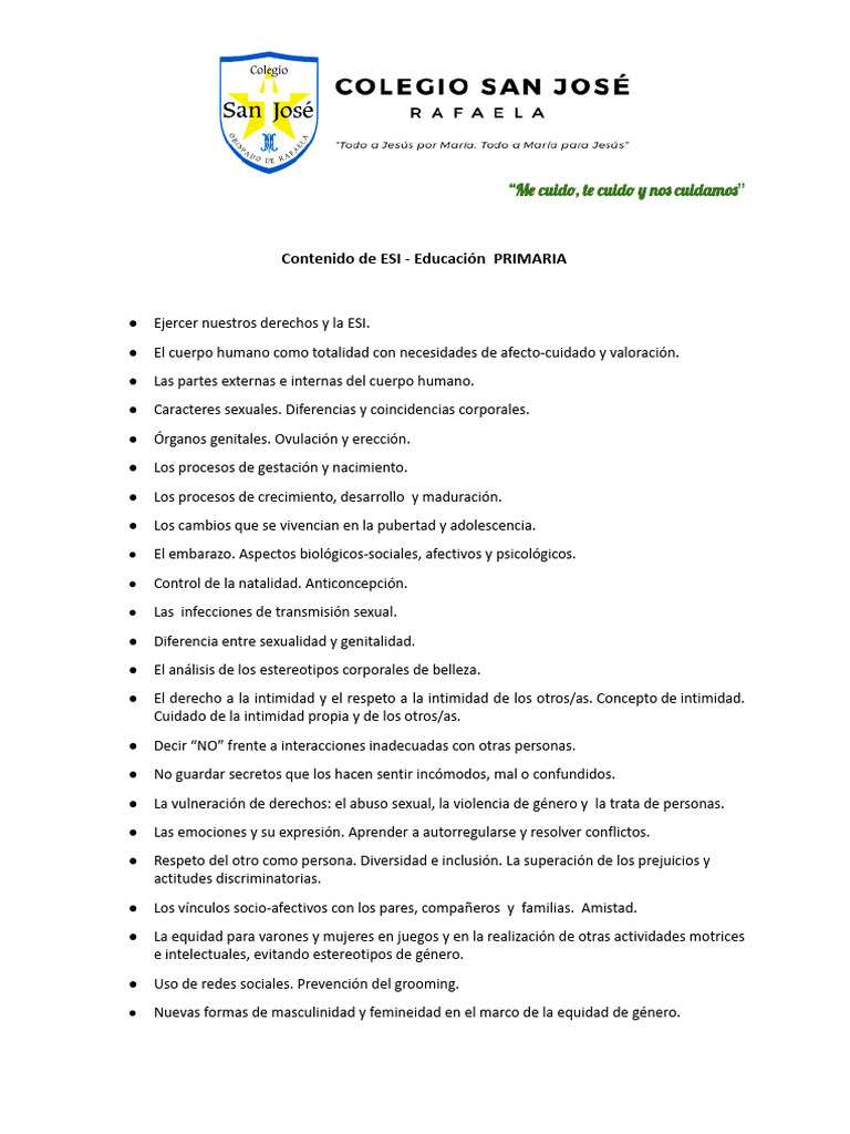 Contenidos de ESI Educacion Primaria | PDF