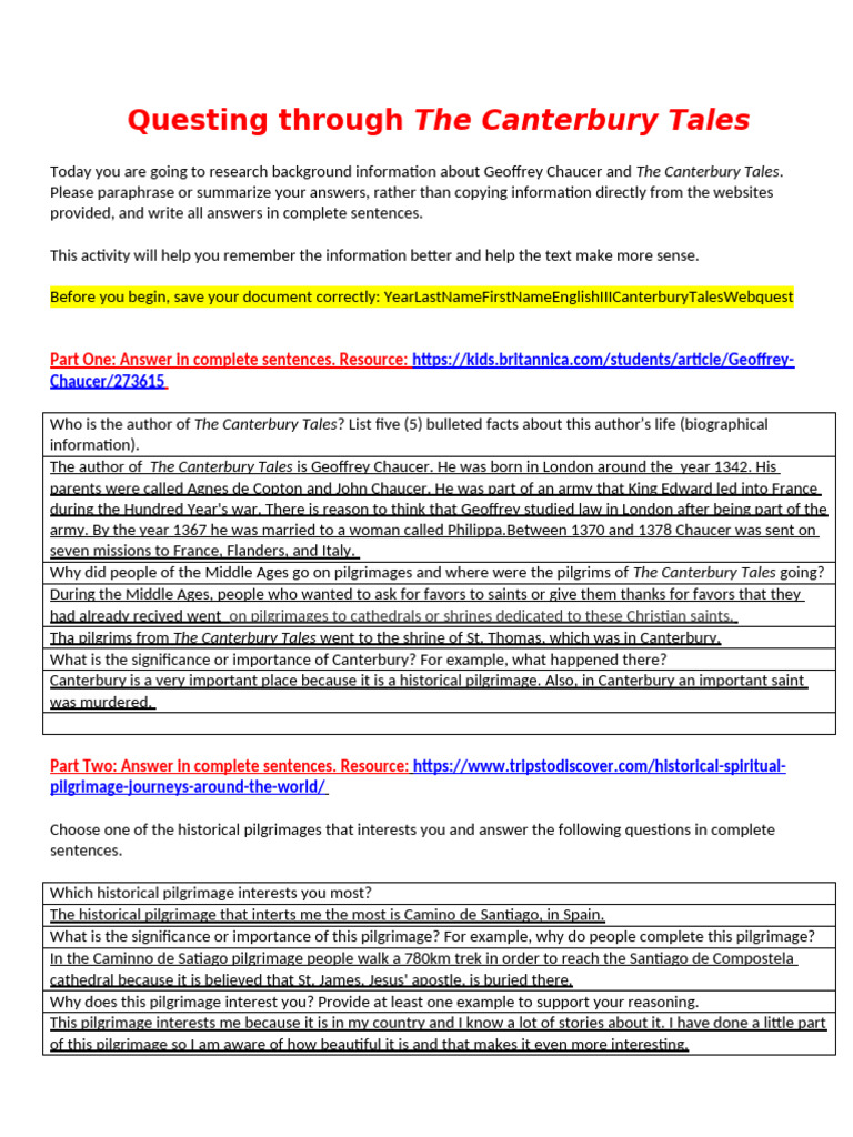 Canterbury Tales Student Guide | PDF | The Canterbury Tales | Camino De ...