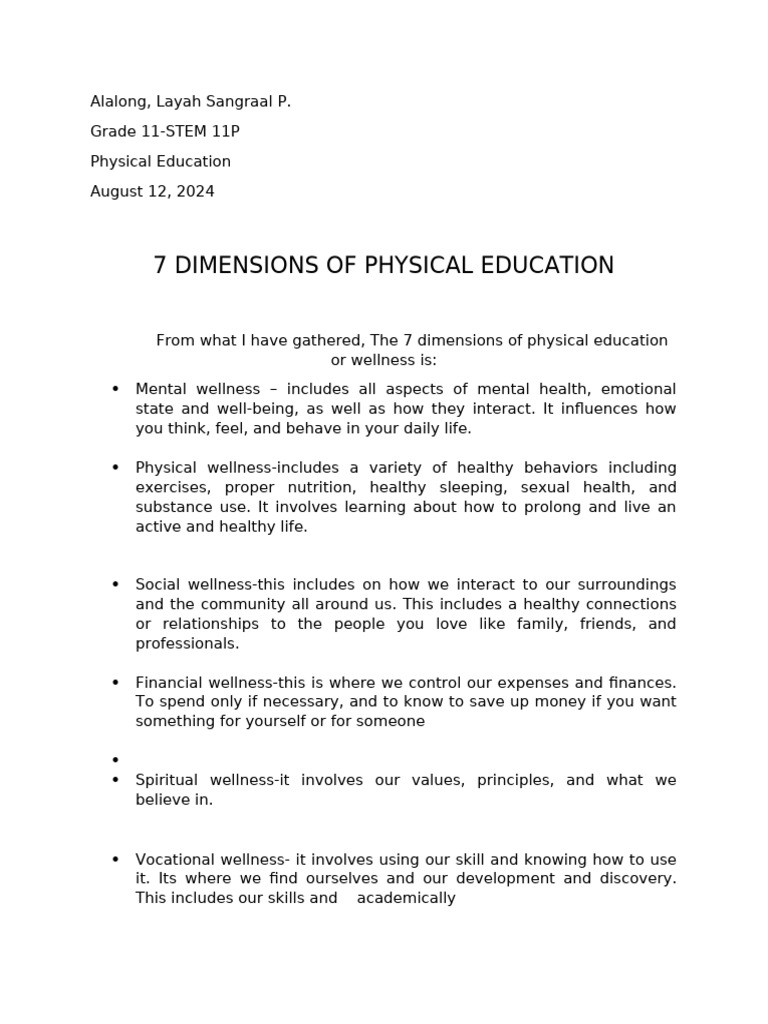 7 Dimensions of Physical Education | PDF