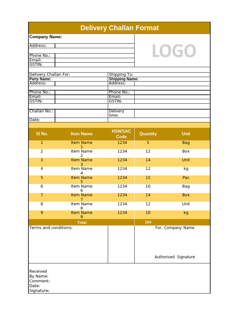 Delivery Challan Format Word 3 | PDF