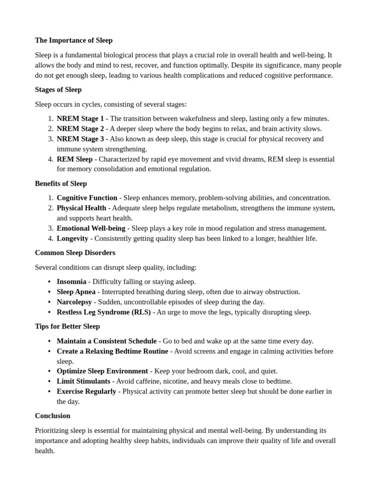 The Importance of Sleep | PDF