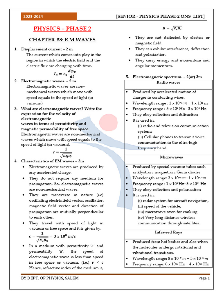 Physics Phase-2 Qns List 23-24 | PDF | Waves | Electromagnetic Radiation