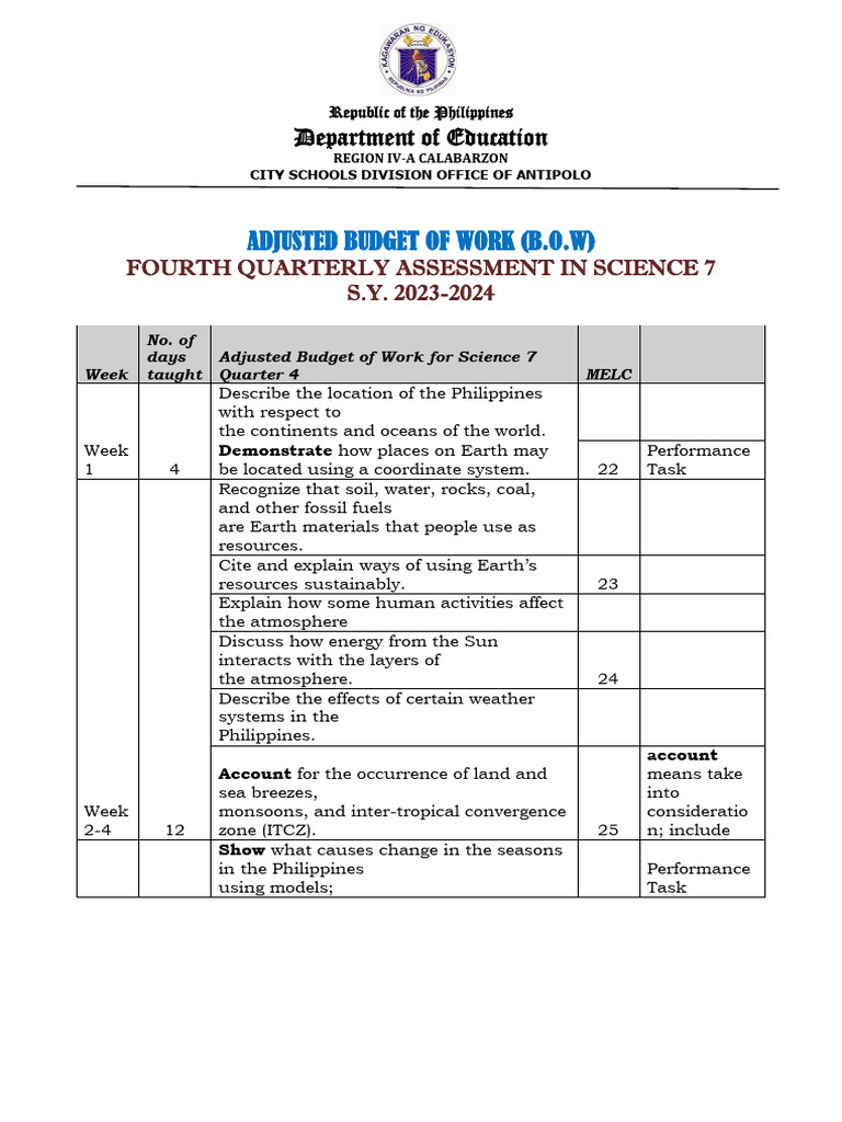 Science 7 Q4 Adjusted Bow | PDF | Earth | Sun