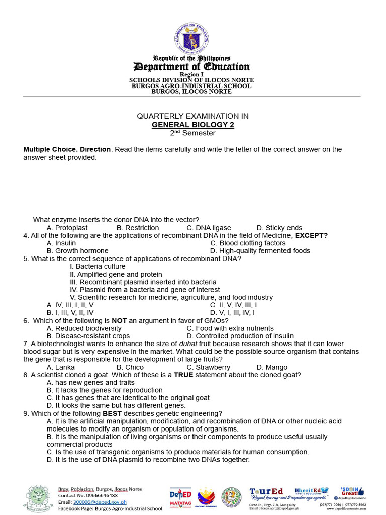 THIRD QUARTERLY EXAMINATION IN gen bio 2 | PDF | Natural Selection ...