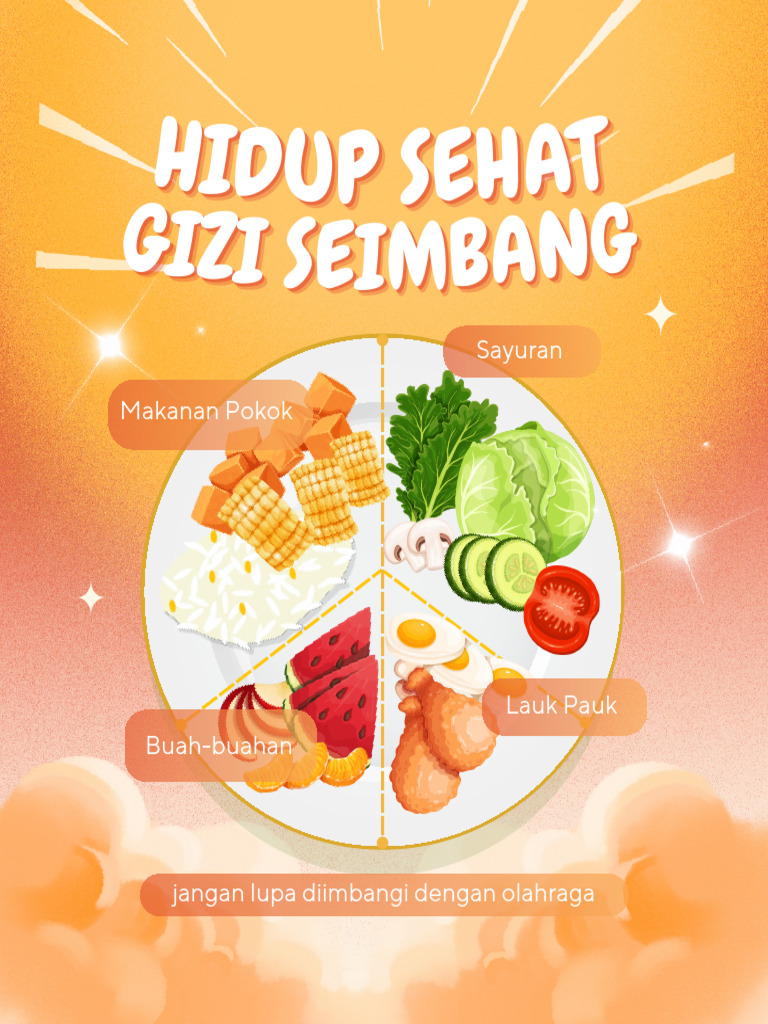 Oranye Kuning Ilustrasi Makanan Gizi Seimbang Poster | PDF