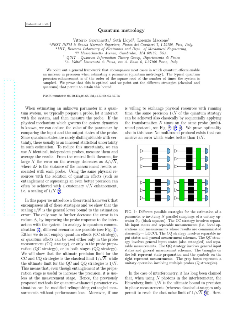 Quantum Metrology | PDF | Interferometry | Estimator
