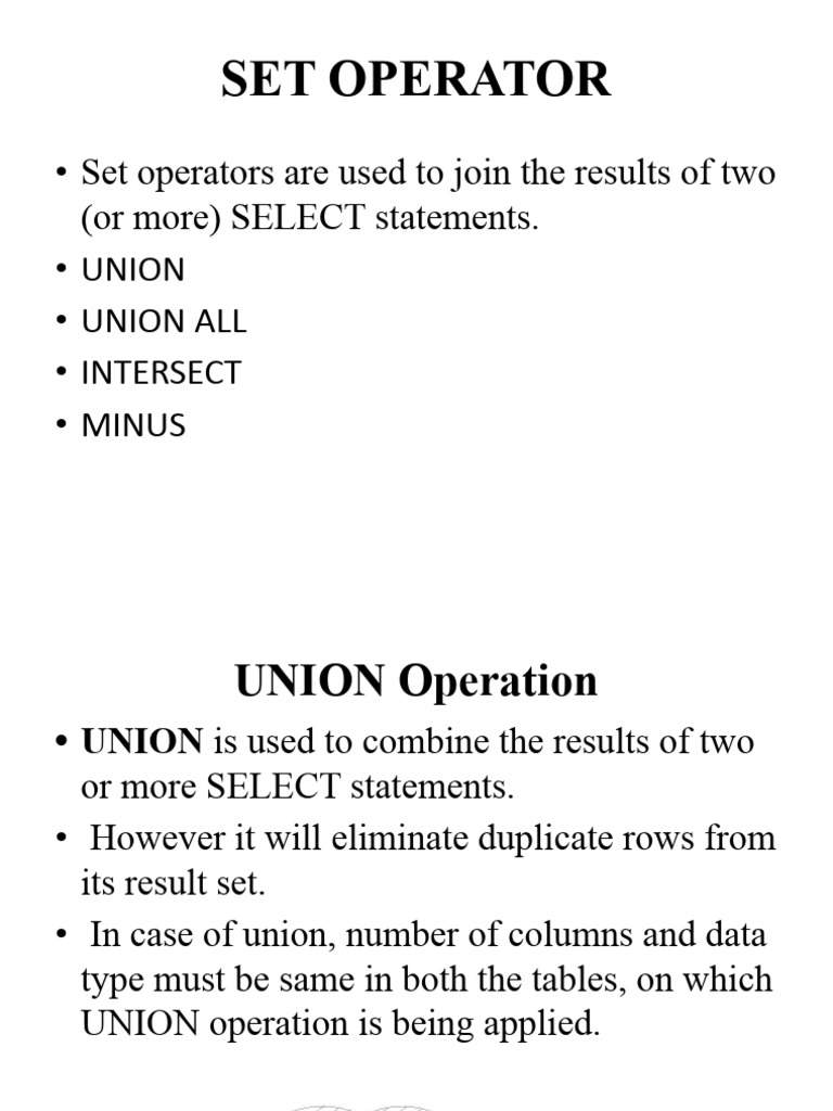 SQL Set Operators and DCL Commands | PDF | Table (Database) | Data Management