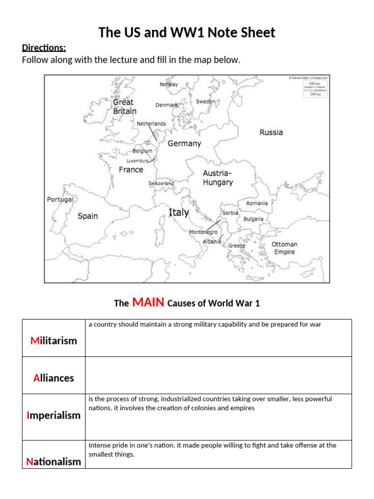 WW1 US Edition Student Notes | PDF