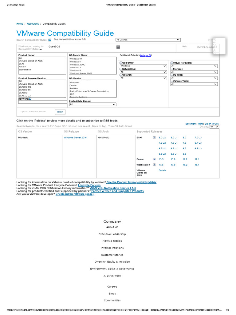 VMware Compatibility Guide - Guest - Host Search | PDF | Operating ...