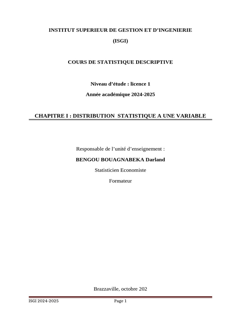 Cours de Statistique Descriptive ISGI 2024-2025 | PDF | Statistiques