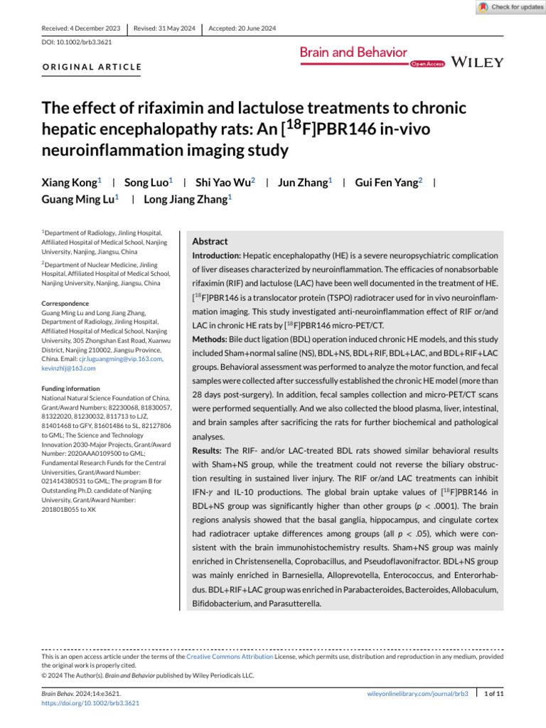 Brain and Behavior - 2024 - Kong - The Effect of Rifaximin and ...